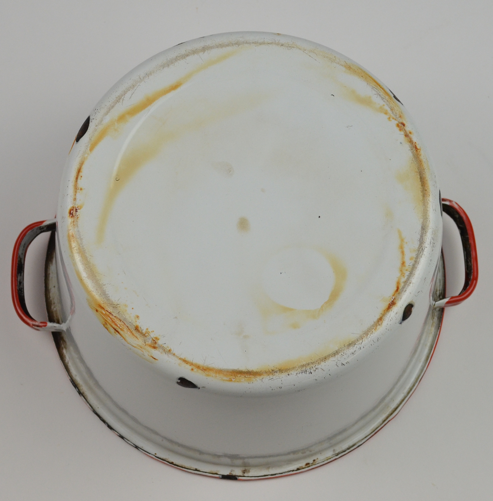 Vintage Red & White Enamel Cooking Pot - 10.125" Round