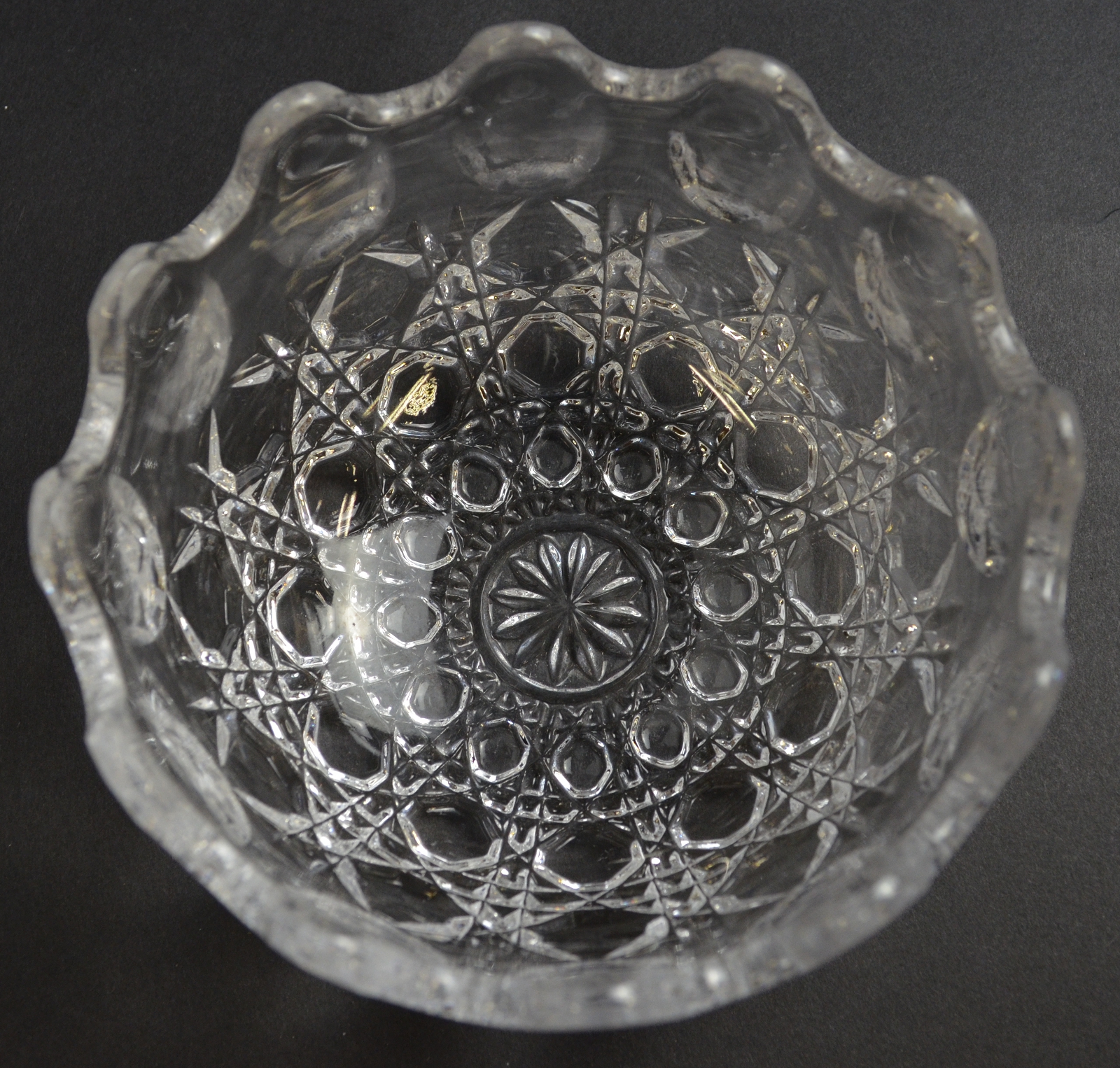 Clear Glass Thumbprint Pattern Scalloped Bowl - 2.75" Tall