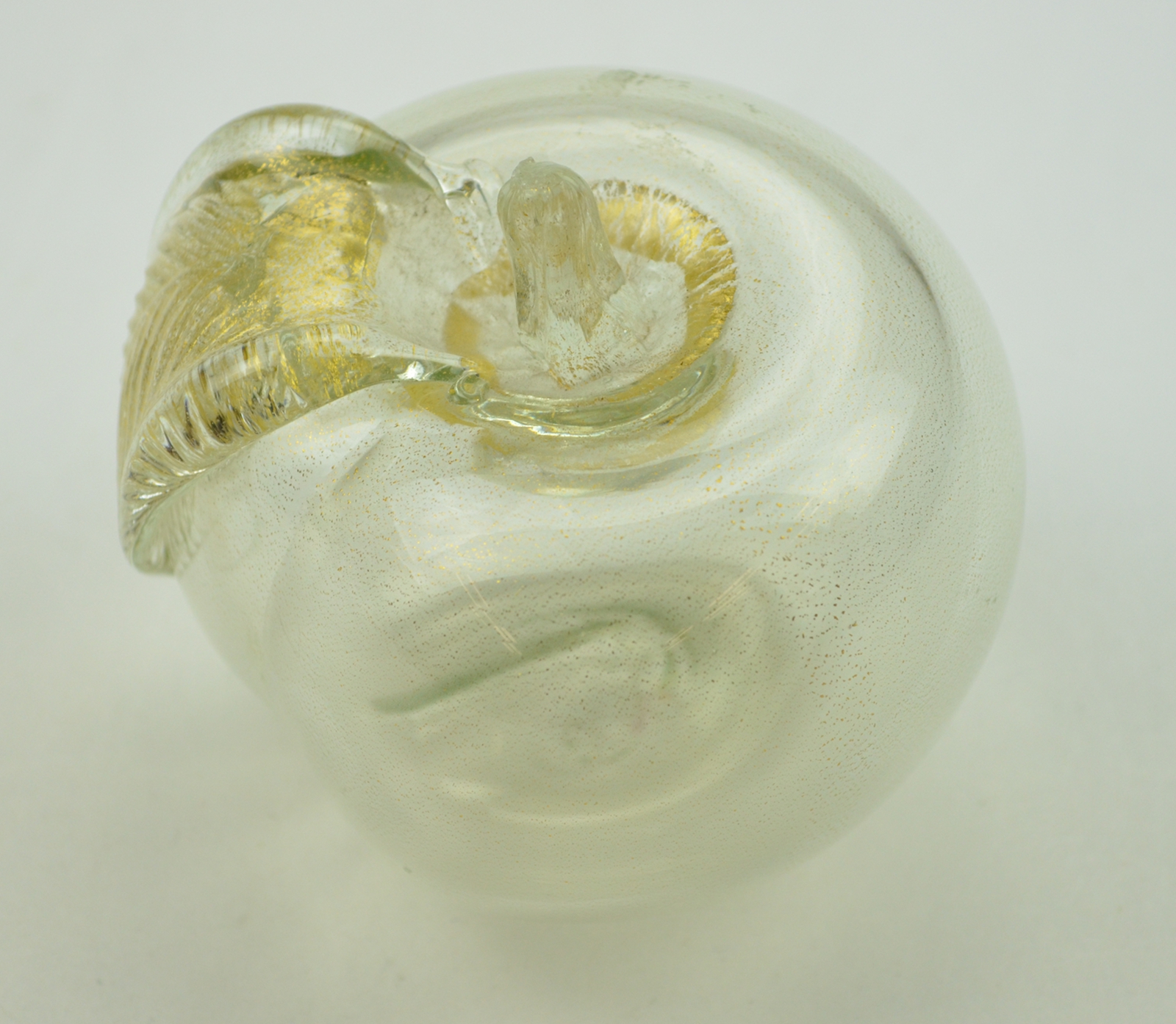 Blown Glass Clear Apple With Gold Accents Figurine - 3" Tall