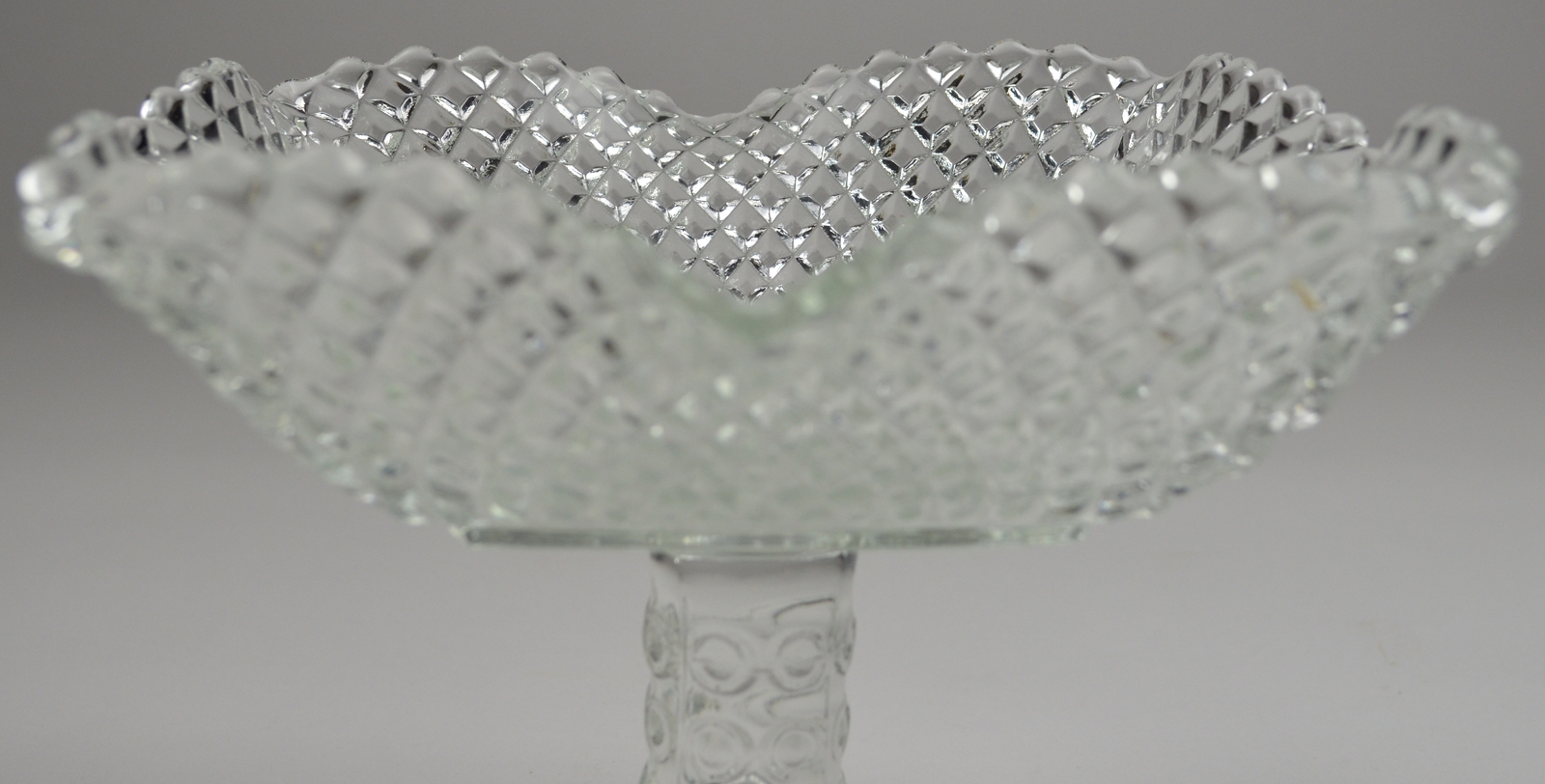 Clear Glass Centerpiece - Diamond Hobnail Pattern - 7" Tall